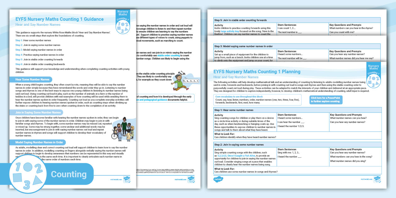 EYFS Nursery Guidance Hear Say Number Names White Rose Maths