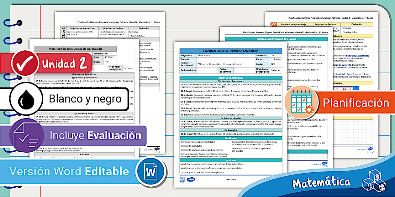 Planificación Unidad 2 Matemática 1º Básico Clases