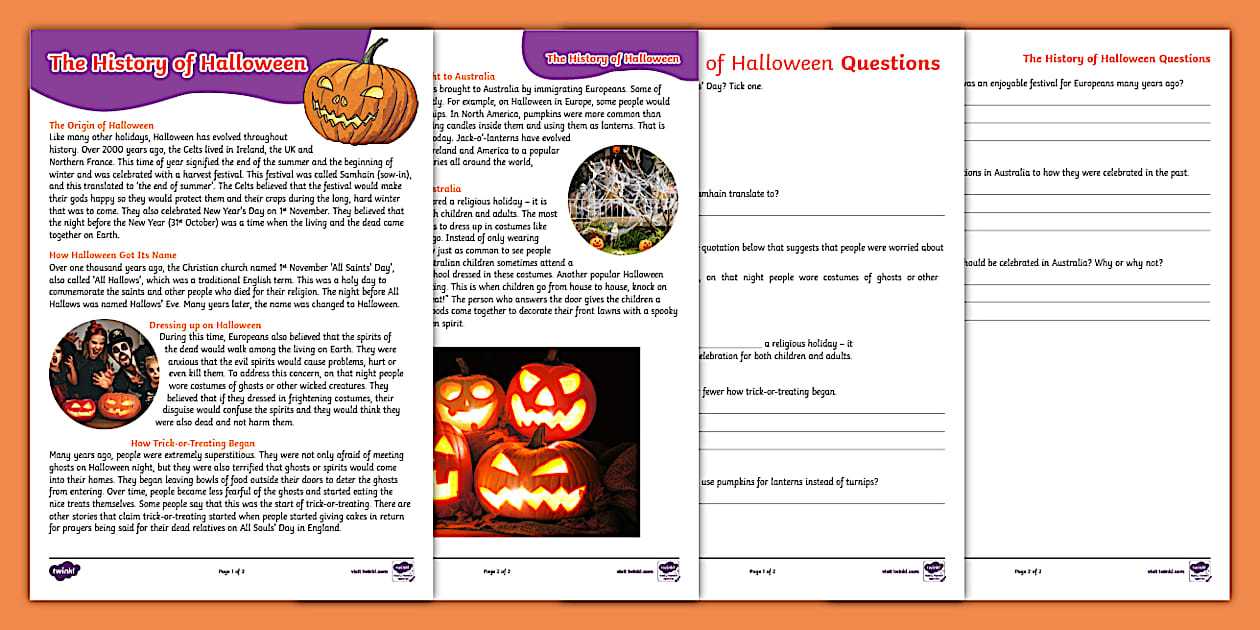 The History of Halloween Reading Comprehension Activity