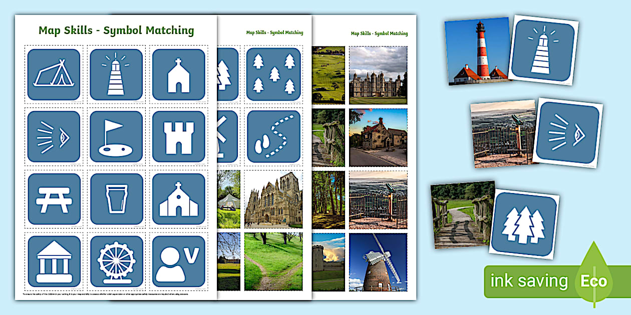 Map Skills - Symbol Matching Activity - Geography - Twinkl