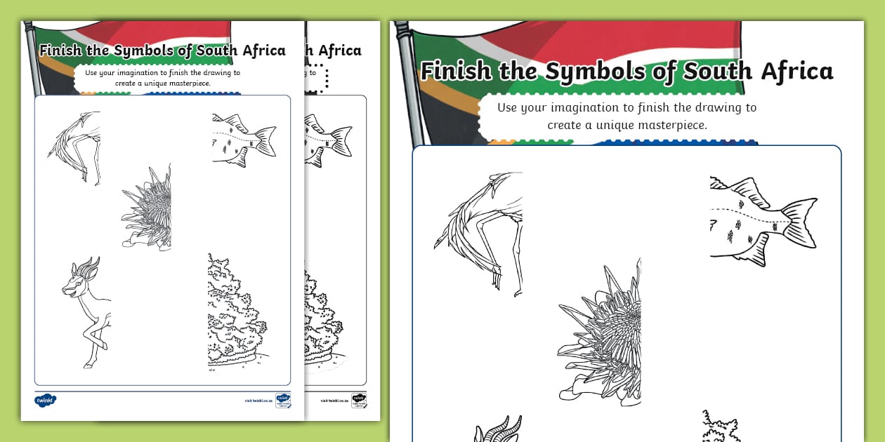 Finish the Symbols of South Africa Worksheet - Twinkl