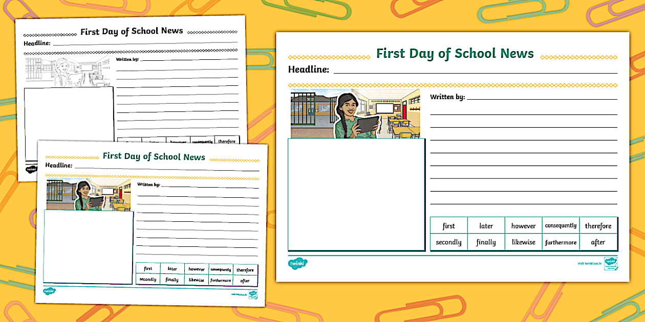 First Day of School Newspaper Writing Template - Twinkl