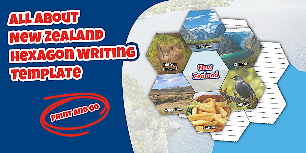 * NEW * All About New Zealand Hexagon Writing Template