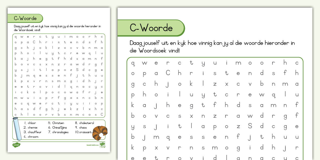 C-Woorde in Afrikaans Woordsoek (teacher made) - Twinkl