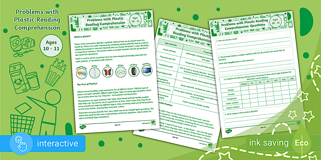 Problems with Plastic Reading Comprehension Activity (10-11)