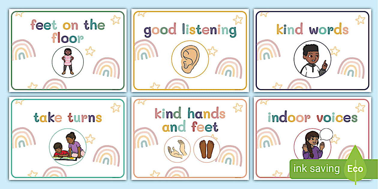 Muted Rainbow Nursery Golden Rules Display Posters - Twinkl