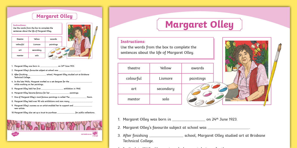 Margaret Olley Cloze Activity (teacher made) - Twinkl