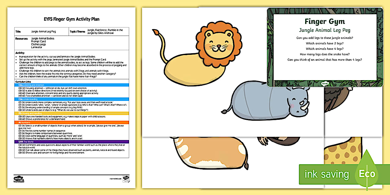 EYFS Jungle Animals Finger Gym Plan and Resource Pack