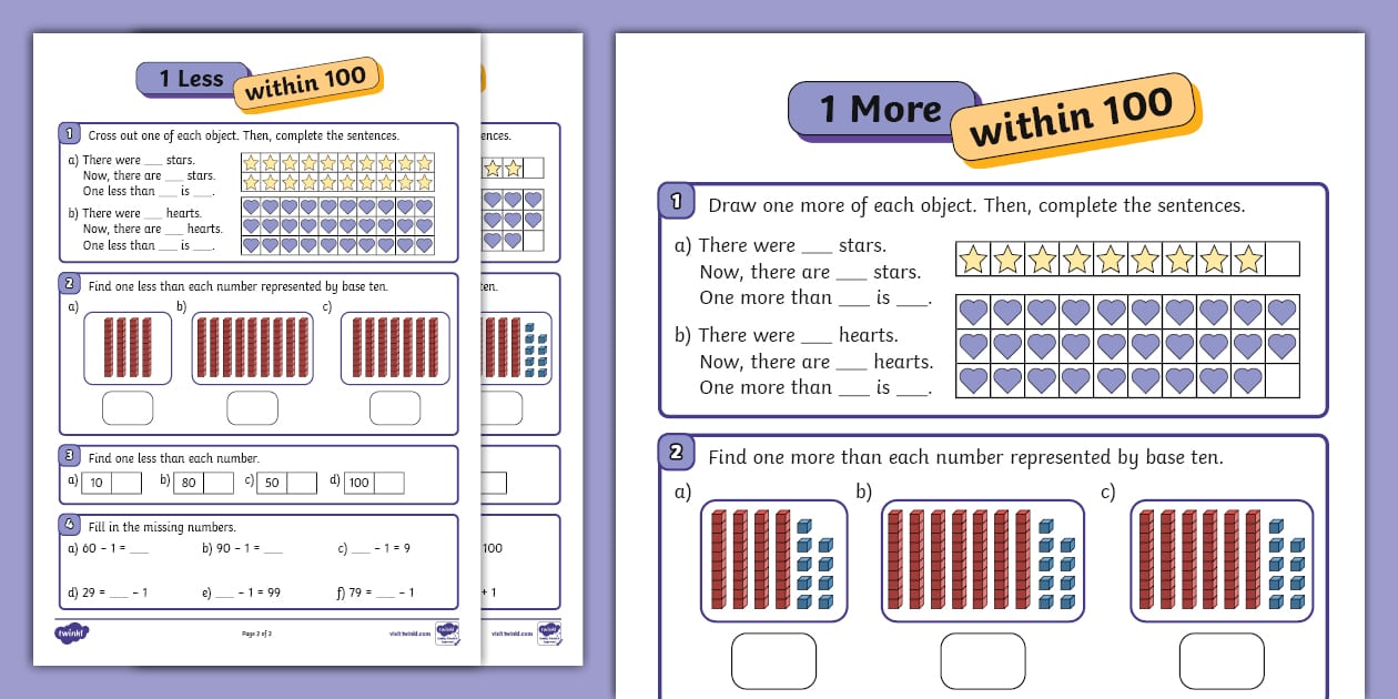 👉 KS1 KIRF 1 more/1 less within 100 (10s boundary) Activity Sheet