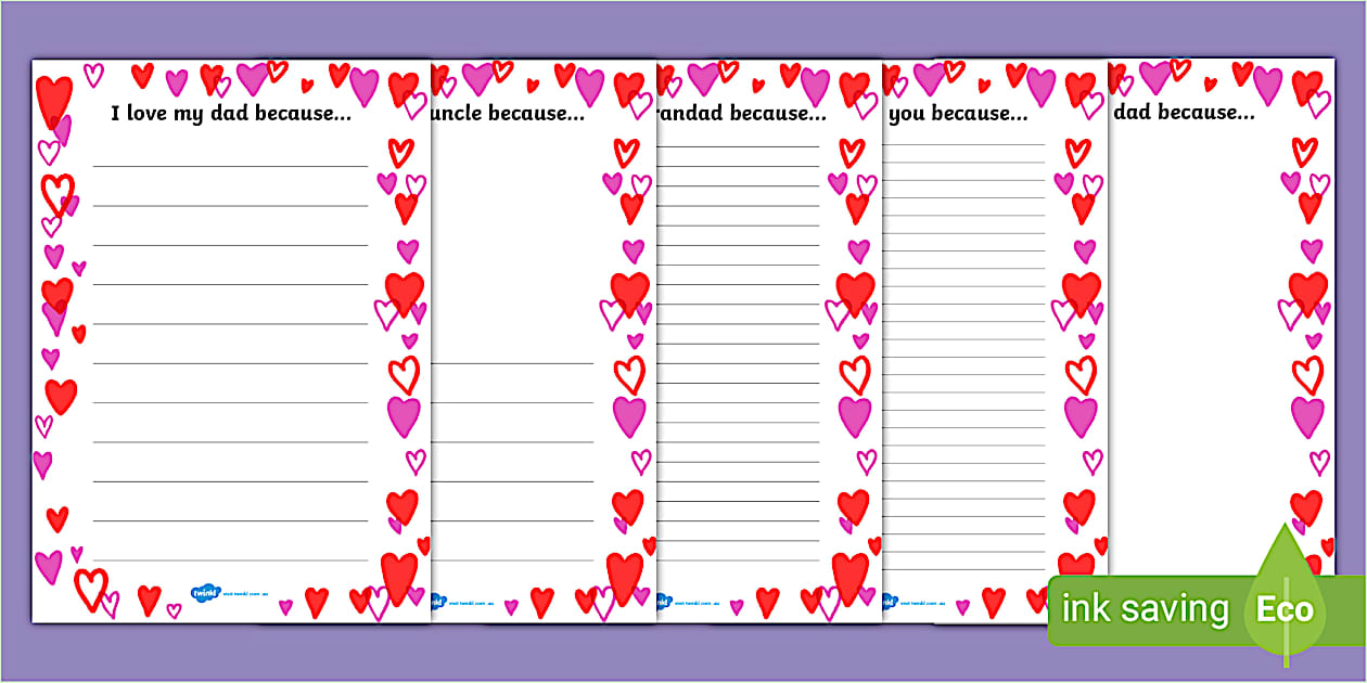 Father's Day I Love My Dad Because... Full Page Borders - fathers day