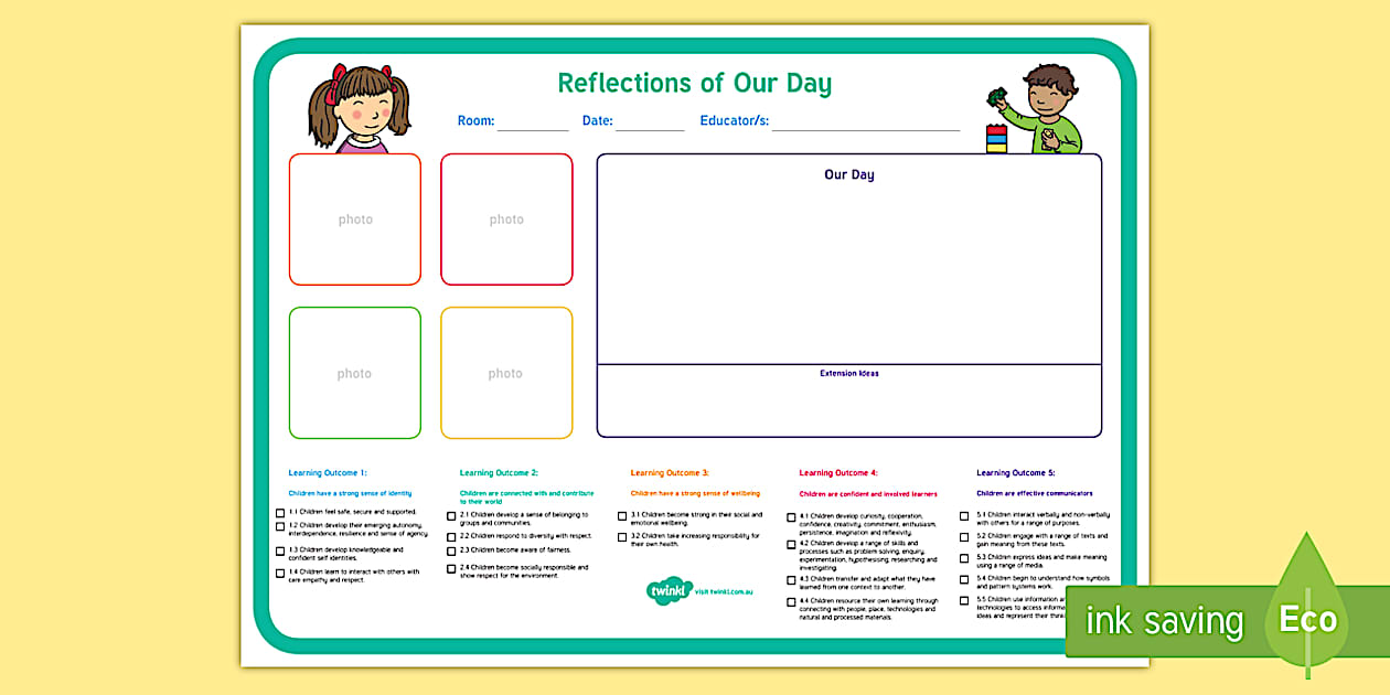 Reflection template | EYLF (teacher made) - Twinkl