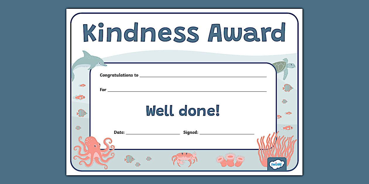 Under the Sea-Themed Kindness Certificate (Teacher-Made)