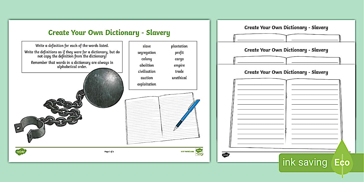 Editable Slavery Keywords Create Your Own Dictionary Activity