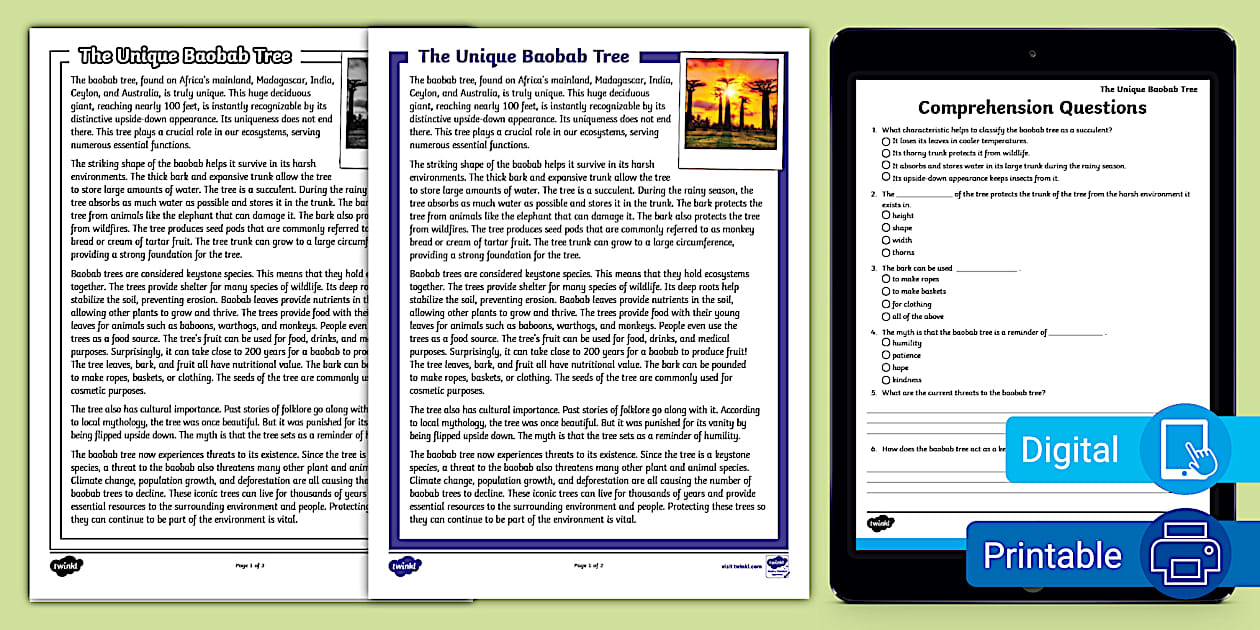 Informational Reading Comprehension Baobab Tree of Life