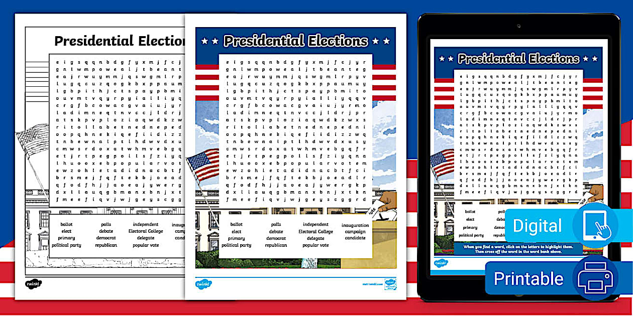 Presidential Elections Word Search for 6th-8th Grade