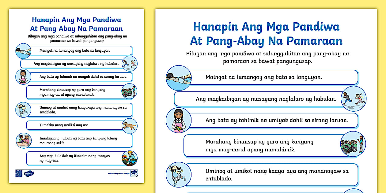 Hanapin Ang Mga Pandiwa At Pang-Abay Na Pamaraan | Grade 1 | Twinkl