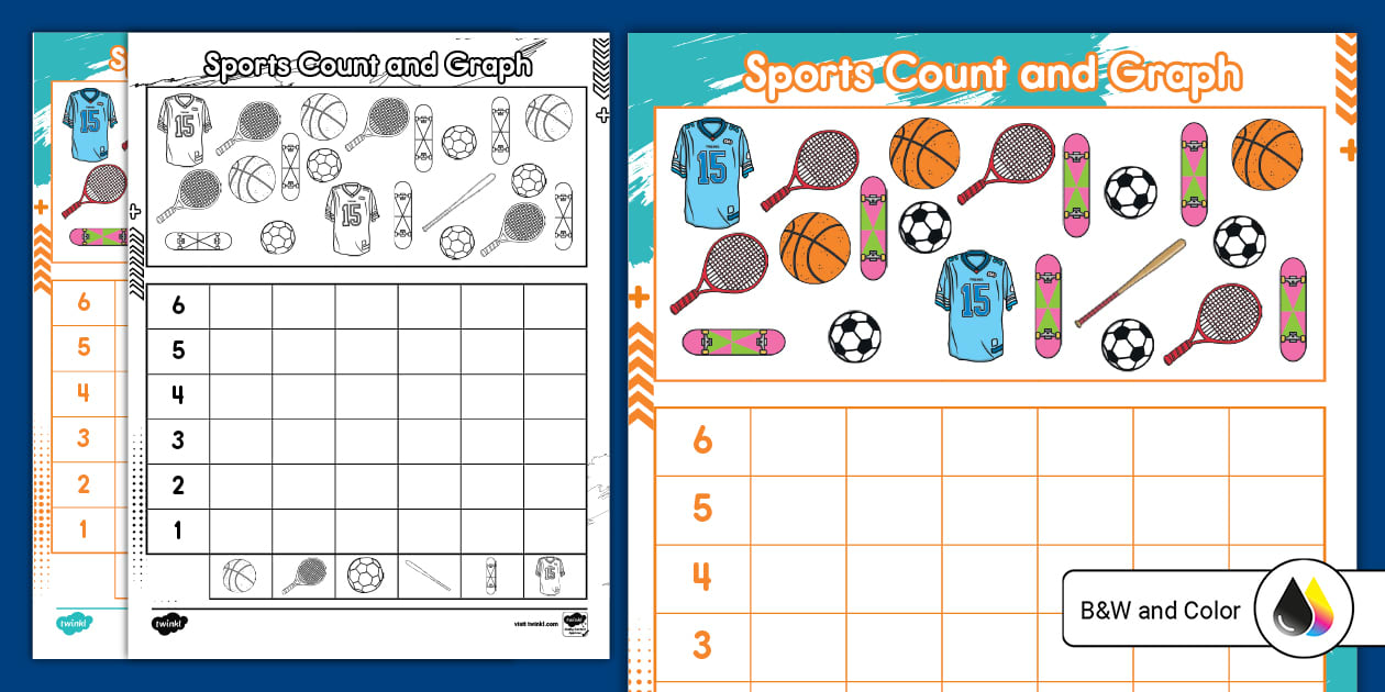 Sports Count and Graph Worksheet for PK-K (teacher made)