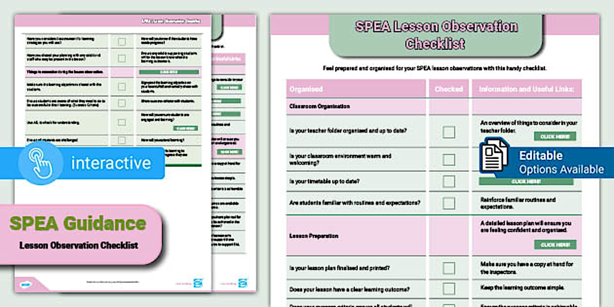 SPEA Guidance - Lesson Observation Checklist (teacher made)