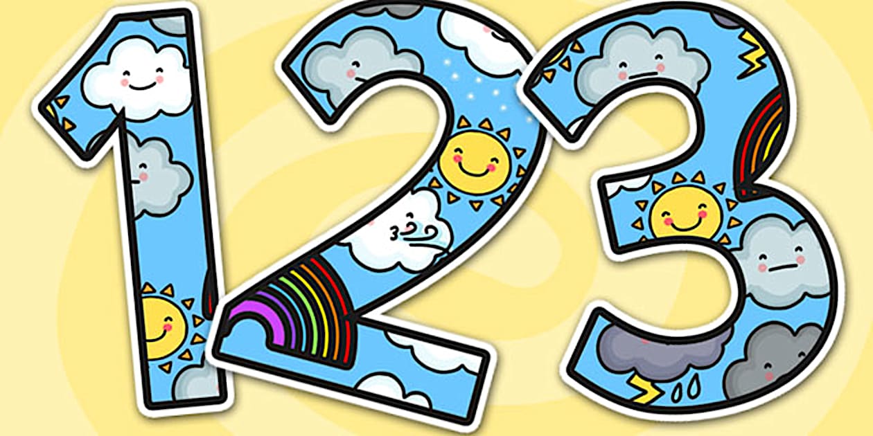 Weather Themed A4 Display Numbers-the weather, A4, display numbers, numbers