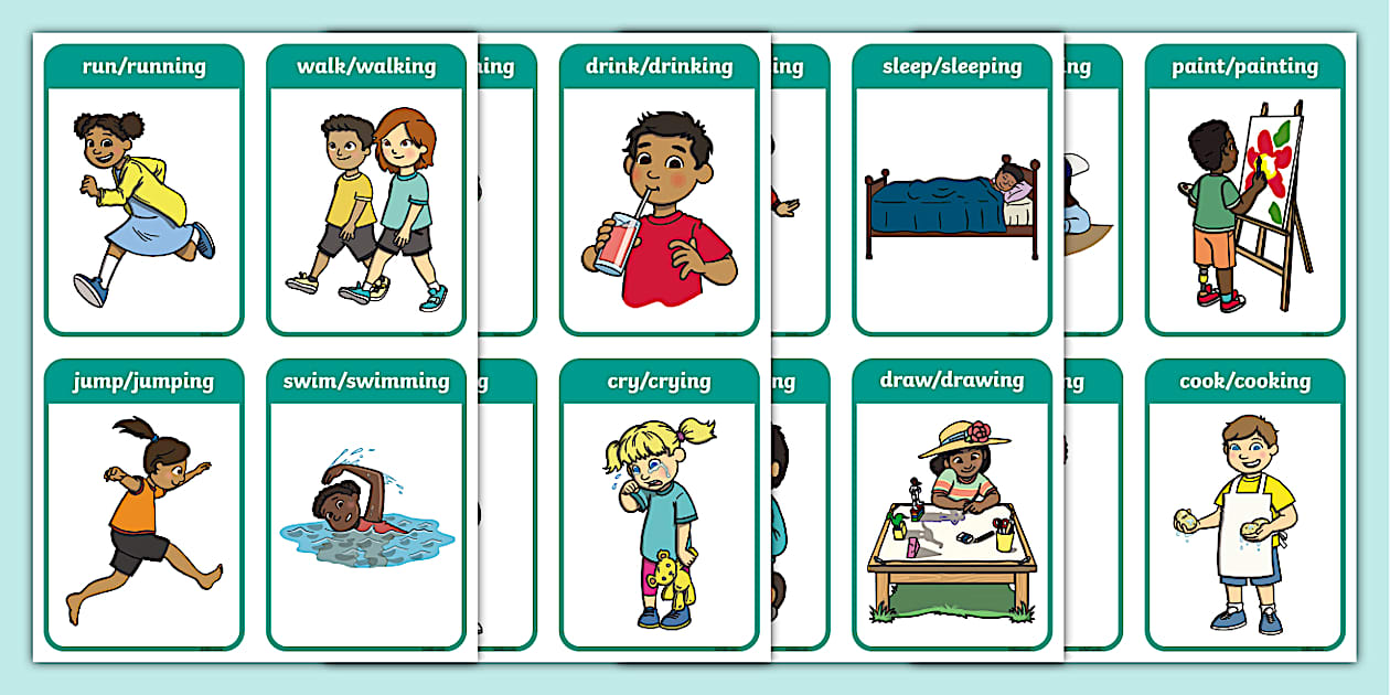 Action Verb Flashcards (Present Tense/Present Continuous)｜小四適用