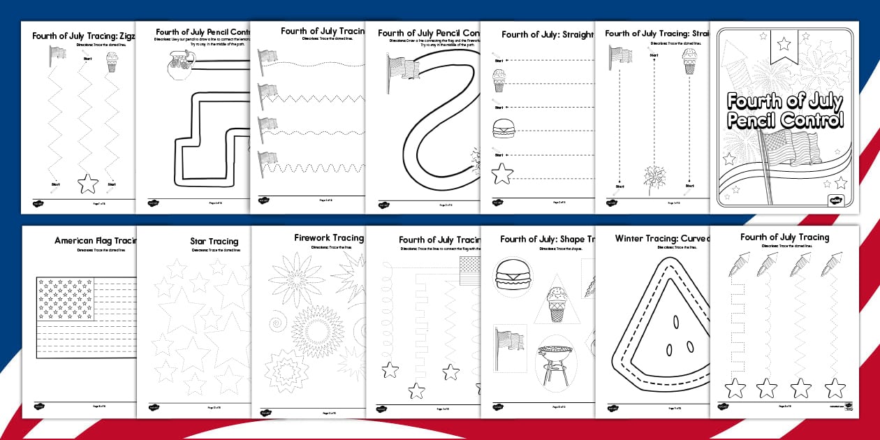 Fourth of July Pencil Control Activity Booklet - Twinkl