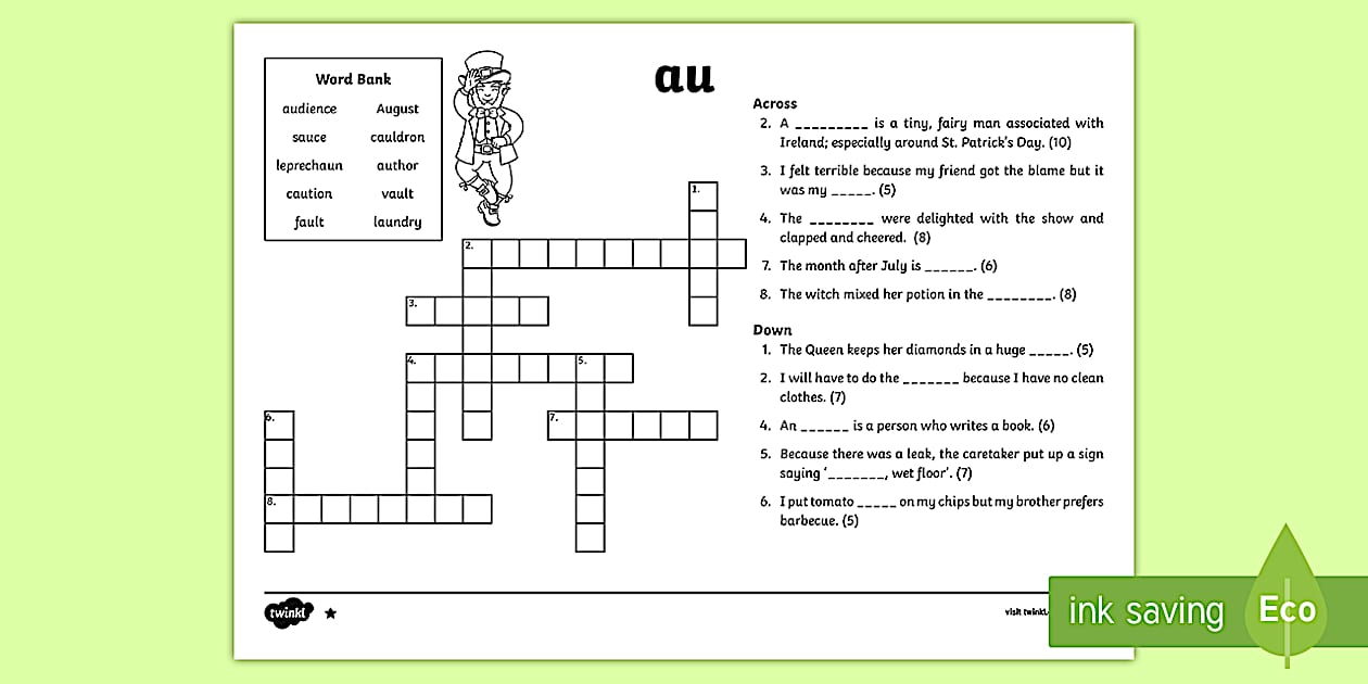 Middle Ability 'au' Digraph Differentiated Crossword