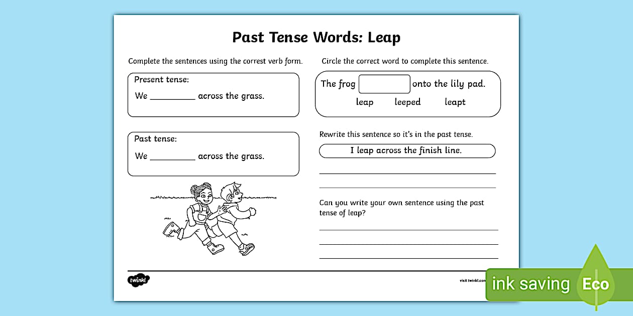 Past Tense Words - Leap Worksheet (teacher made) - Twinkl