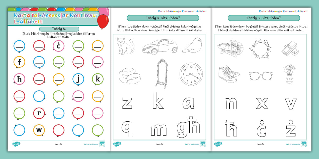 Karta tal-Assessjar Kontinwu: L-Alfabett - Twinkl