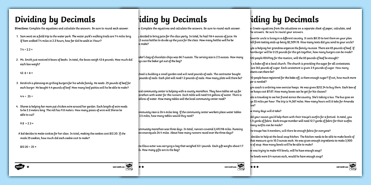 Dividing by Decimal Examples | 5th Grade Resource | Twinkl