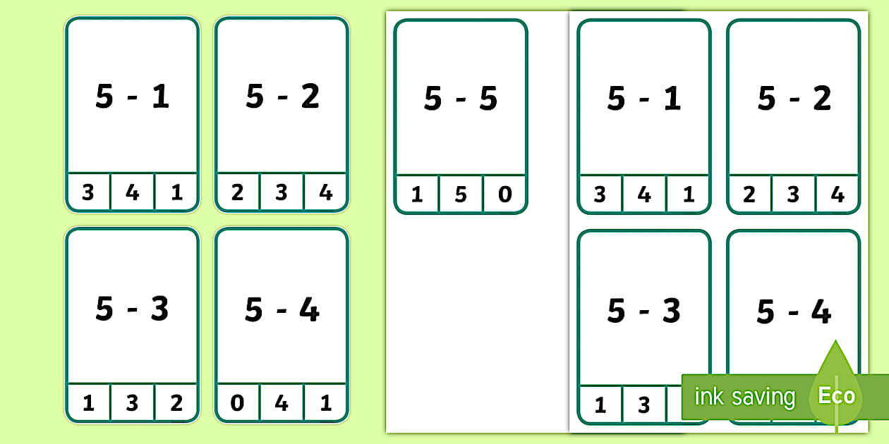 Subtraction From 5 Cards - - Subtraction From 5 Cards