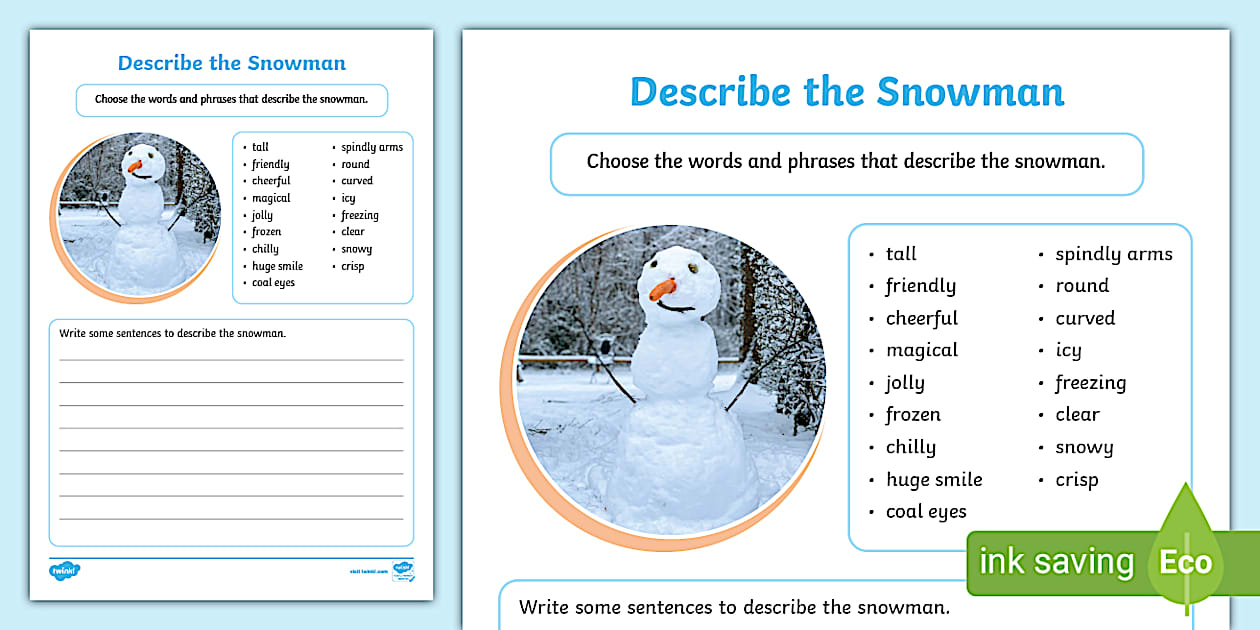 Describe the Snowman Writing Page
