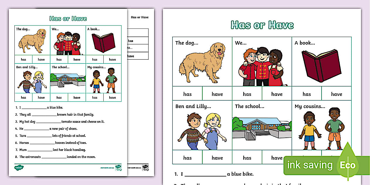 Has or Have Worksheet (teacher made) - Twinkl