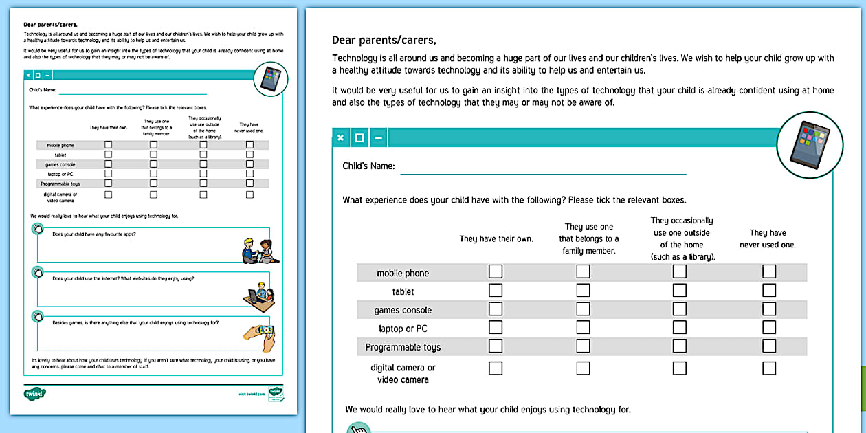 Editable EYFS Technology Questionnaire (teacher made)