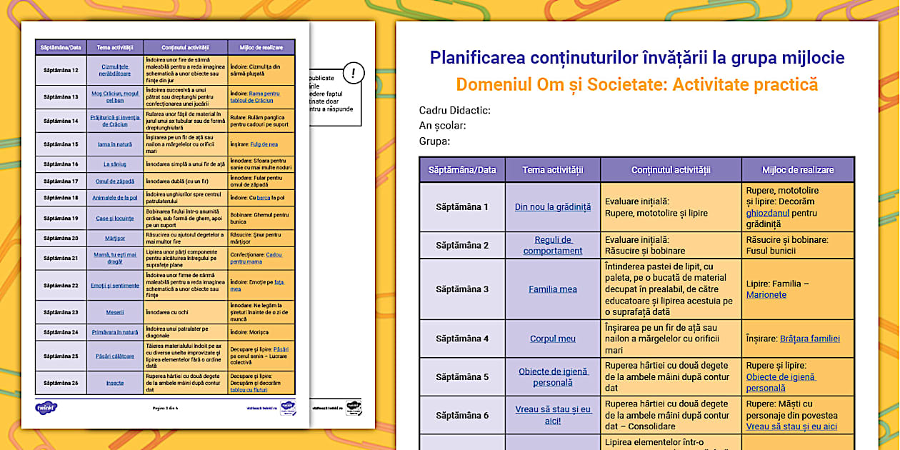 Activitate practică – Planificare conținuturi grupa mijlocie