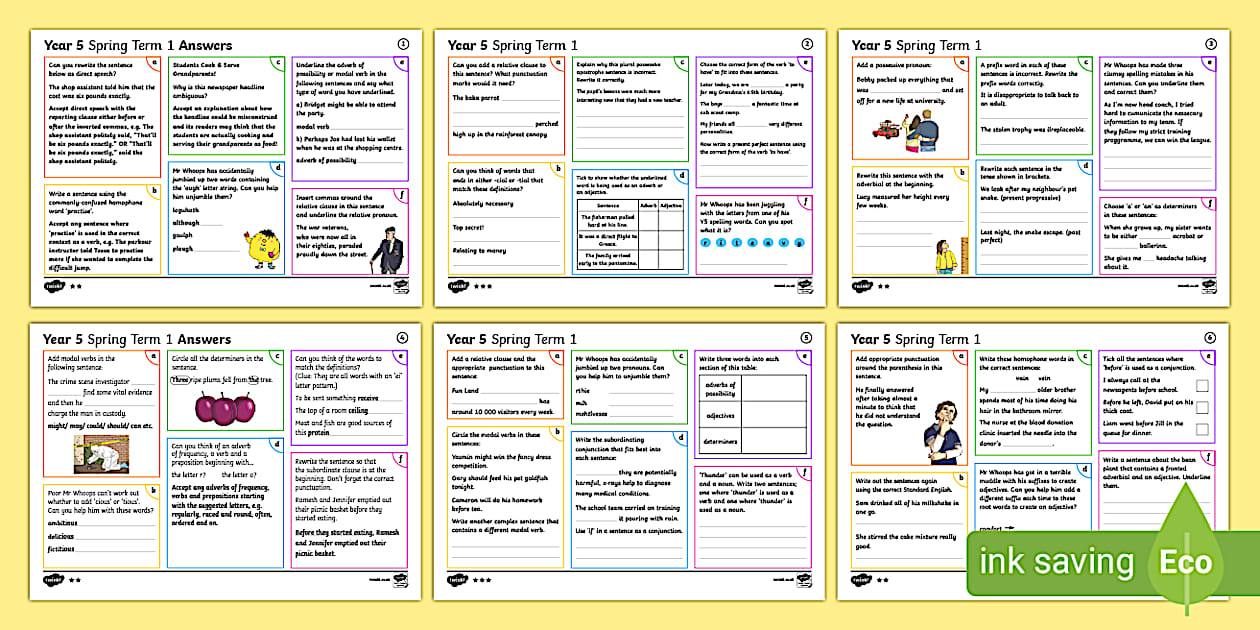 Editable Year 5 Spring Term 1 SPaG Activity Mats - Twinkl