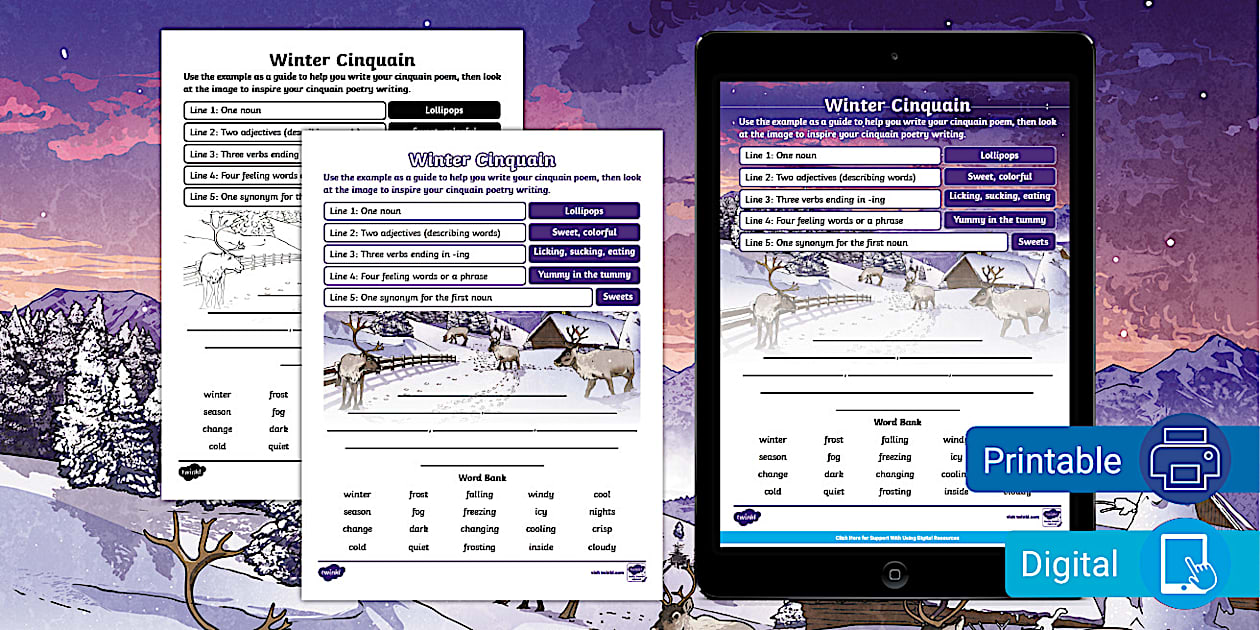 Winter Cinquain Poem Writing Worksheet | Twinkl - Twinkl