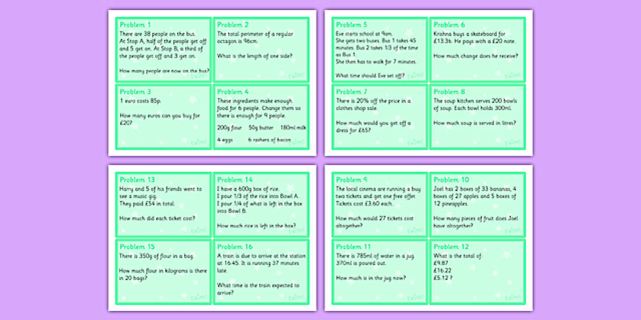 Maths Problems for Kids - Challenge Cards for Year 5