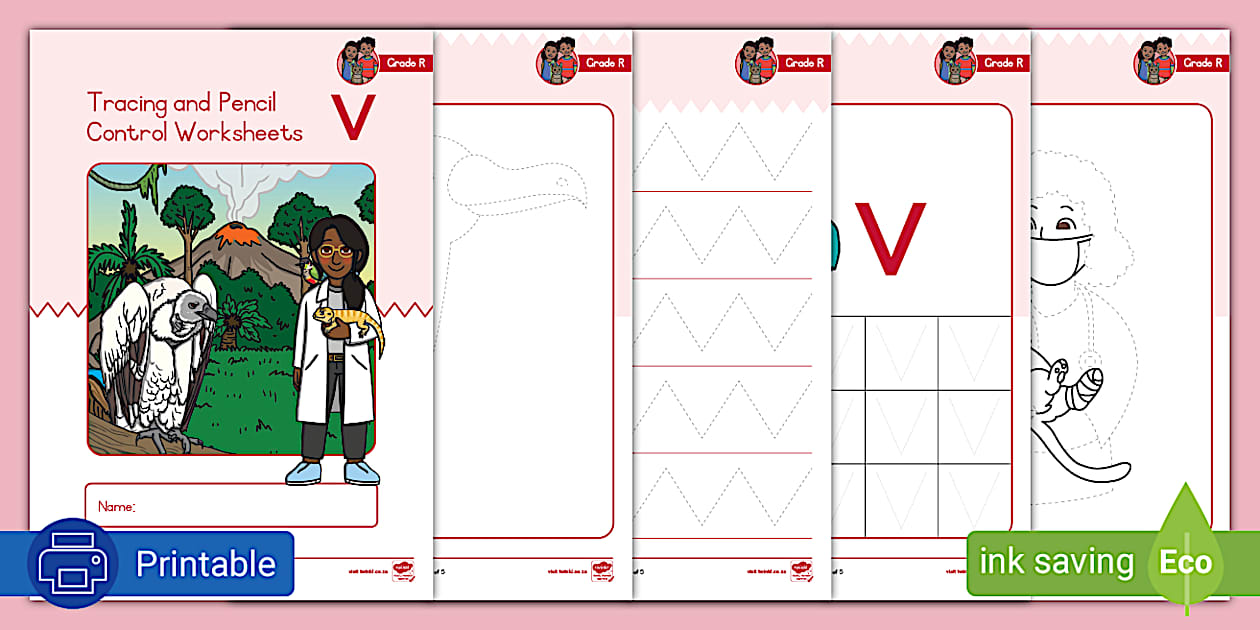 Gr. R Phonics: Letter V Tracing and Pencil Control Worksheets