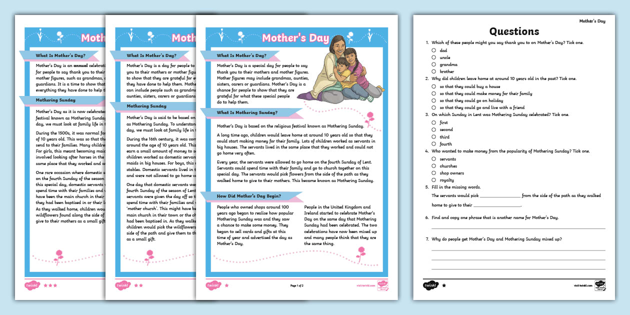 LKS2 Mother's Day Differentiated Reading Comprehension