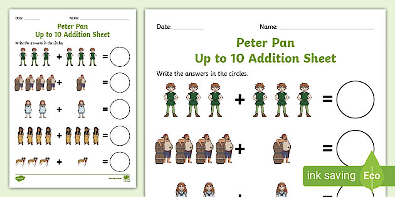Peter Pan Up to 10 Addition Sheet (teacher made) - Twinkl