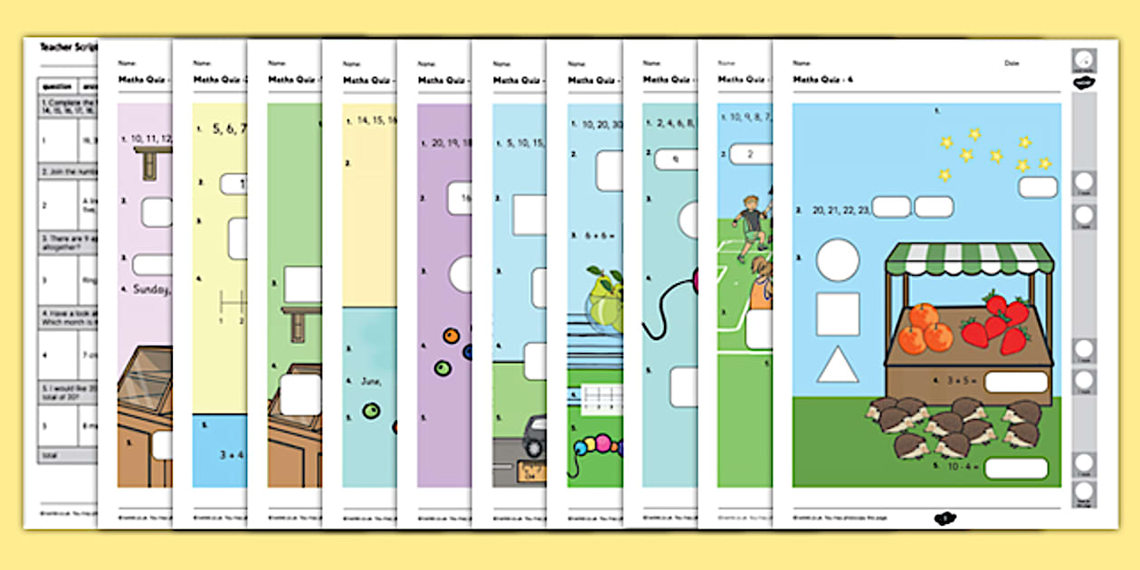 Editable Year 1 Maths Quiz Challenge 1 Worksheet Pack