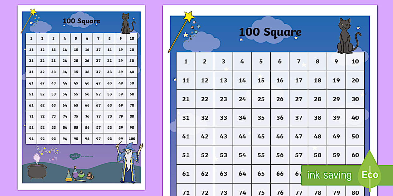 Magic Themed 100 Number Square - Twinkl