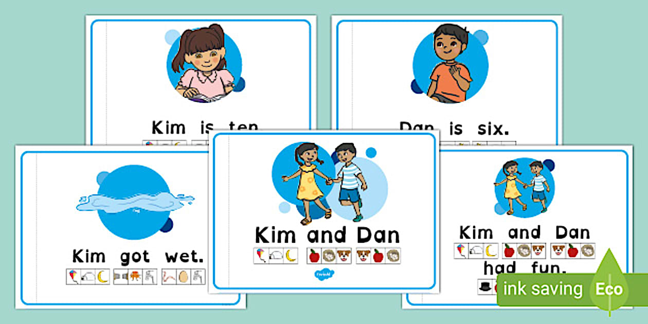 Visual Cue Phonics Kim and Dan Consonant and Short Vowel Decodable Reader