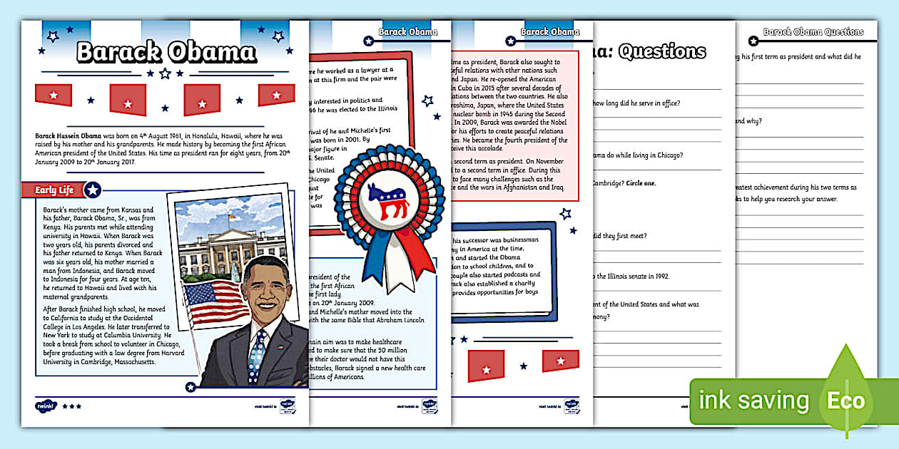 Barack Obama Differentiated Reading Activity - Twinkl