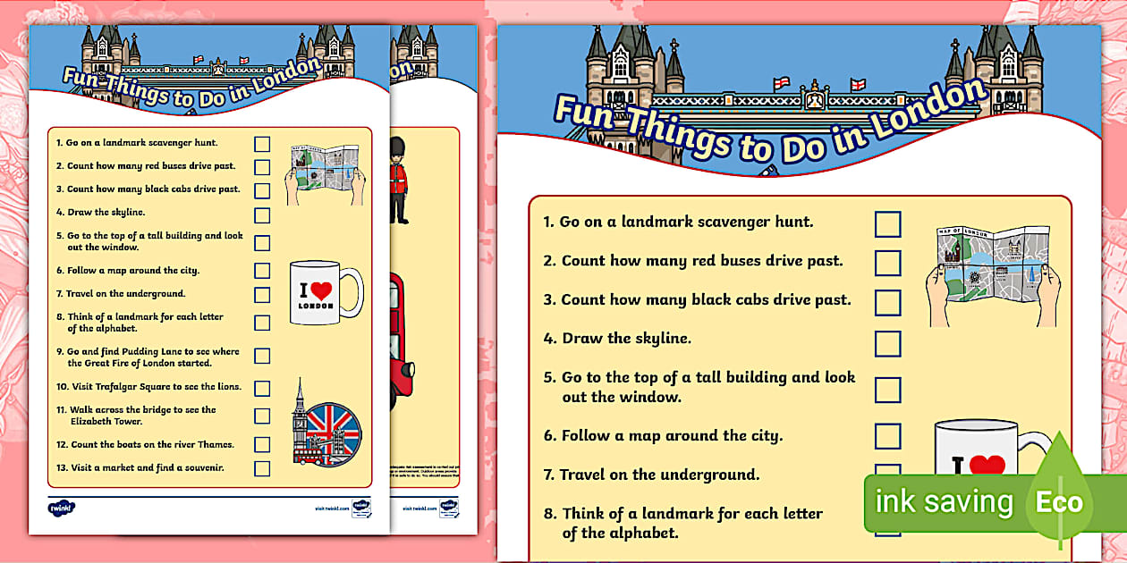 Fun Things to Do in London Checklist (Teacher-Made) - Twinkl