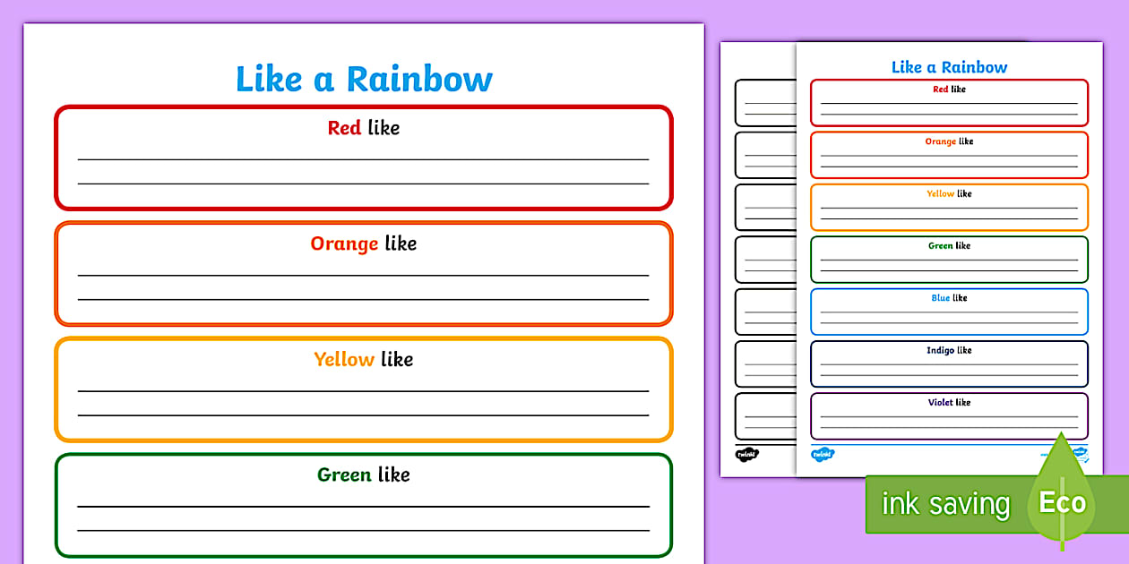 Editable KS1 Like a Rainbow Poem Worksheet (teacher made)