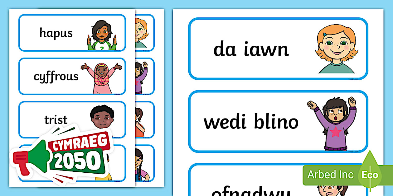 Feelings and Emotions in Welsh Word Cards | Twinkl Wales