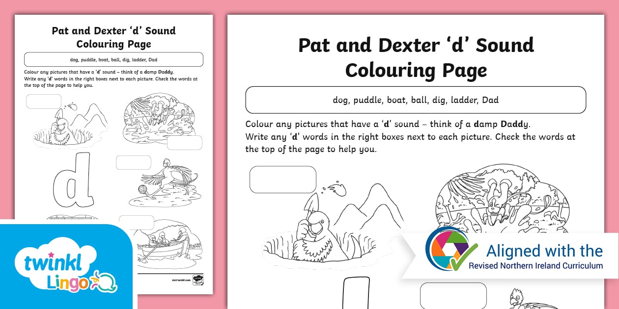 Pat and Dexter 'd' Sound Colouring Page (Teacher-Made)