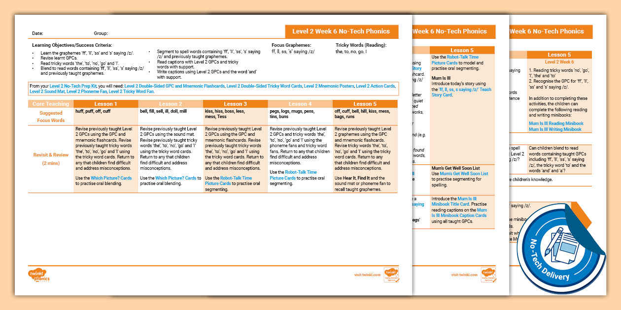 Level 2 Week 6 - No-Tech Lesson Plan (Teacher-Made) - Twinkl