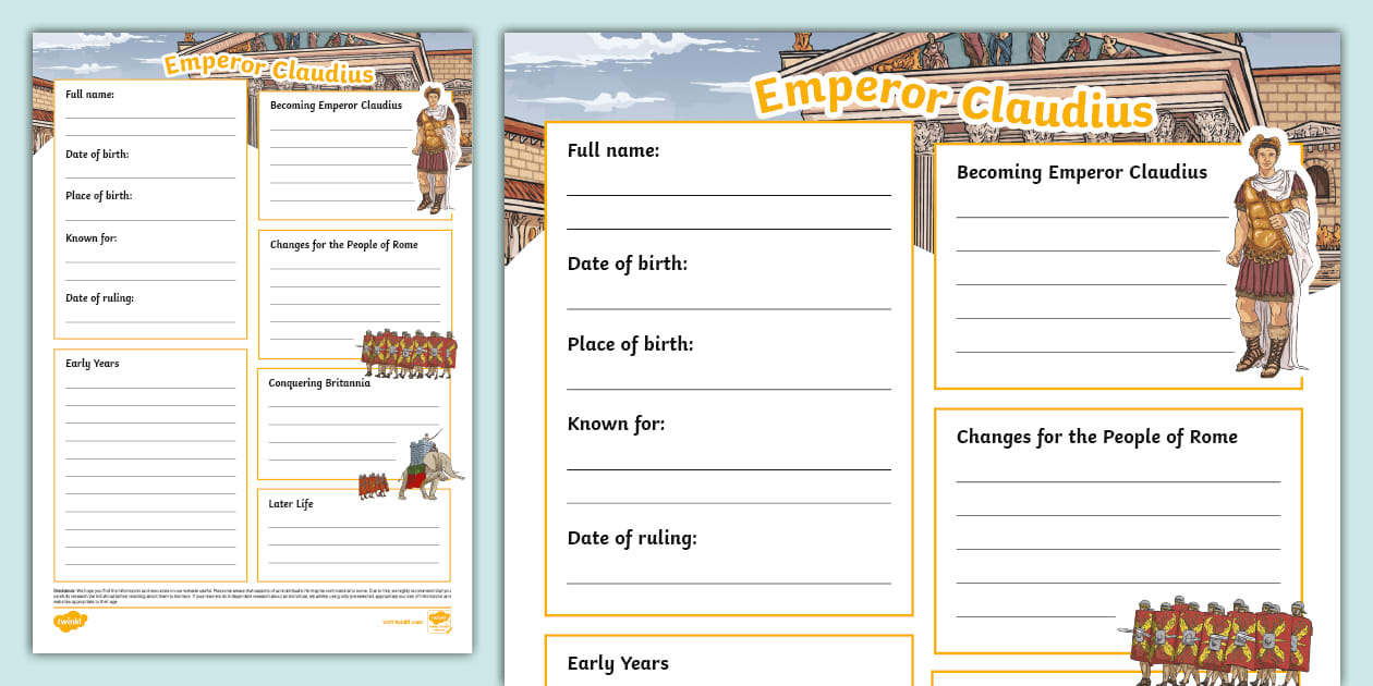 Emperor Claudius Fact File Template (teacher made) - Twinkl